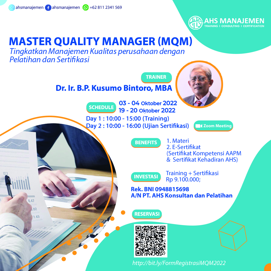 MASTER QUALITY MANAGER - MQM (3-4 & 19-20 Oktober 2022) | AHS Manajemen